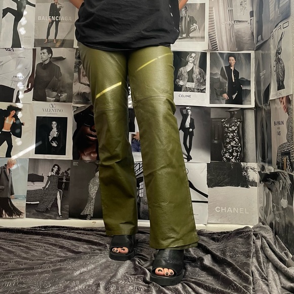 metrostyle | Pants & Jumpsuits | Y2k Olive Green Leather Pants | Poshmark
